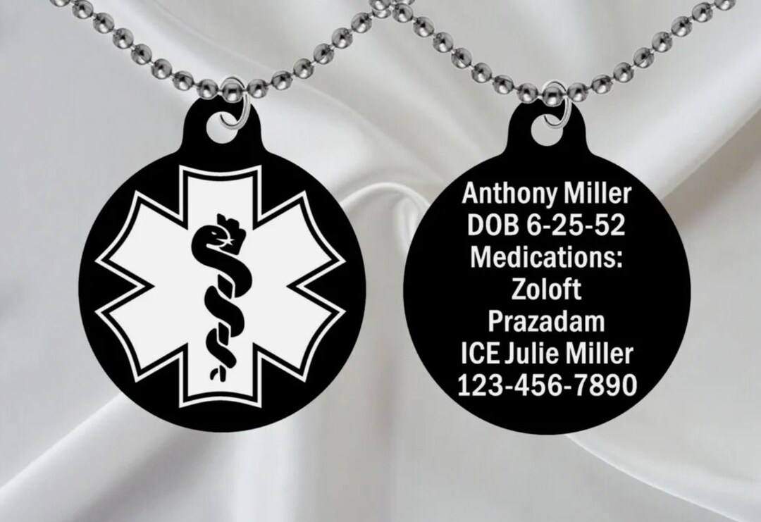 Round Medical Alert Necklace, Egraved and Personalized Free. Anodized ...