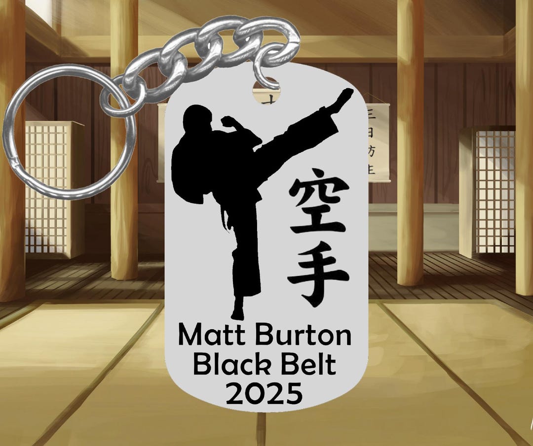 KARATE Keychain Gift, or Bag Tag, Stainless Steel, Personalized FREE W ...