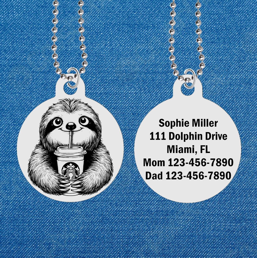 Personalized Sloth ID Necklace: Engraved Stainless Steel Pendant - Etsy