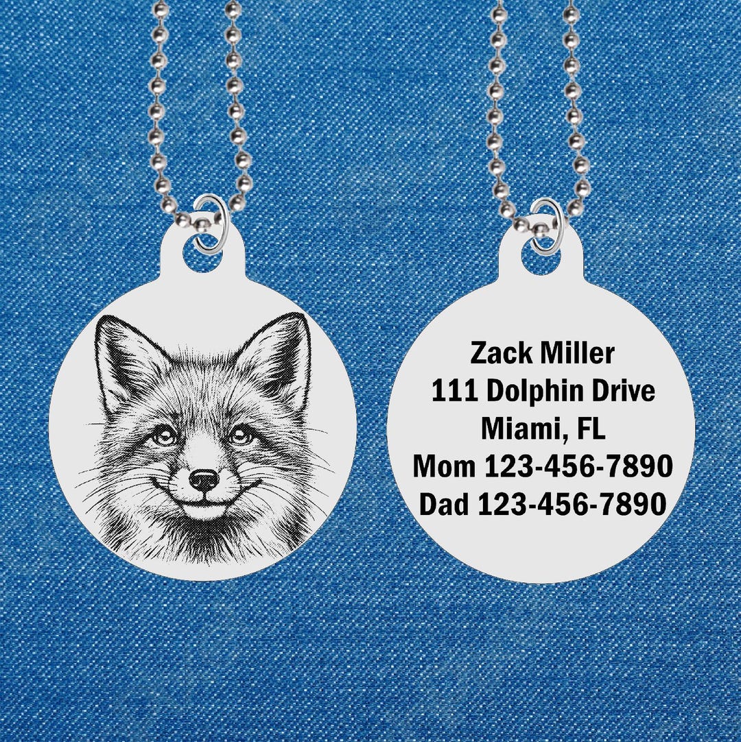 Personalized! Smiling FOX ID Necklace for Kids, Personalized FREE With ...