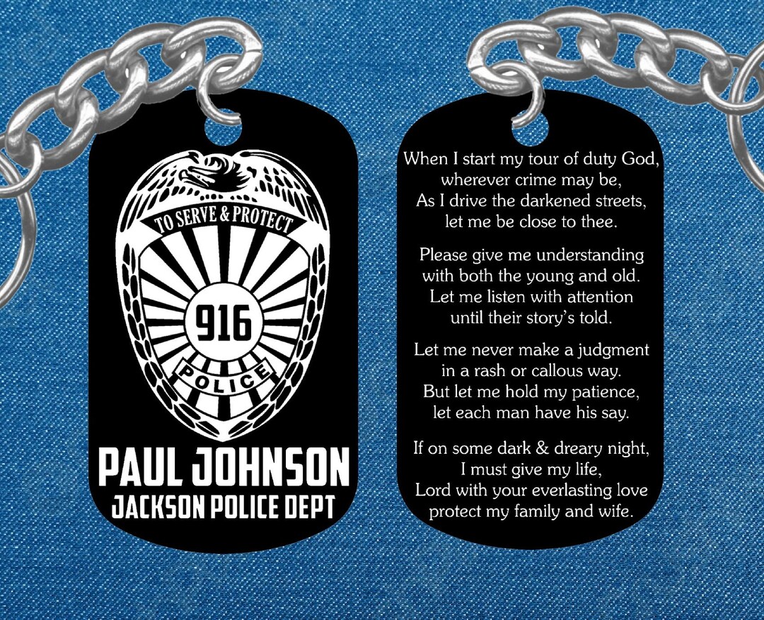 Personalized Police Prayer Keychain, Engraved Black Metal - Etsy