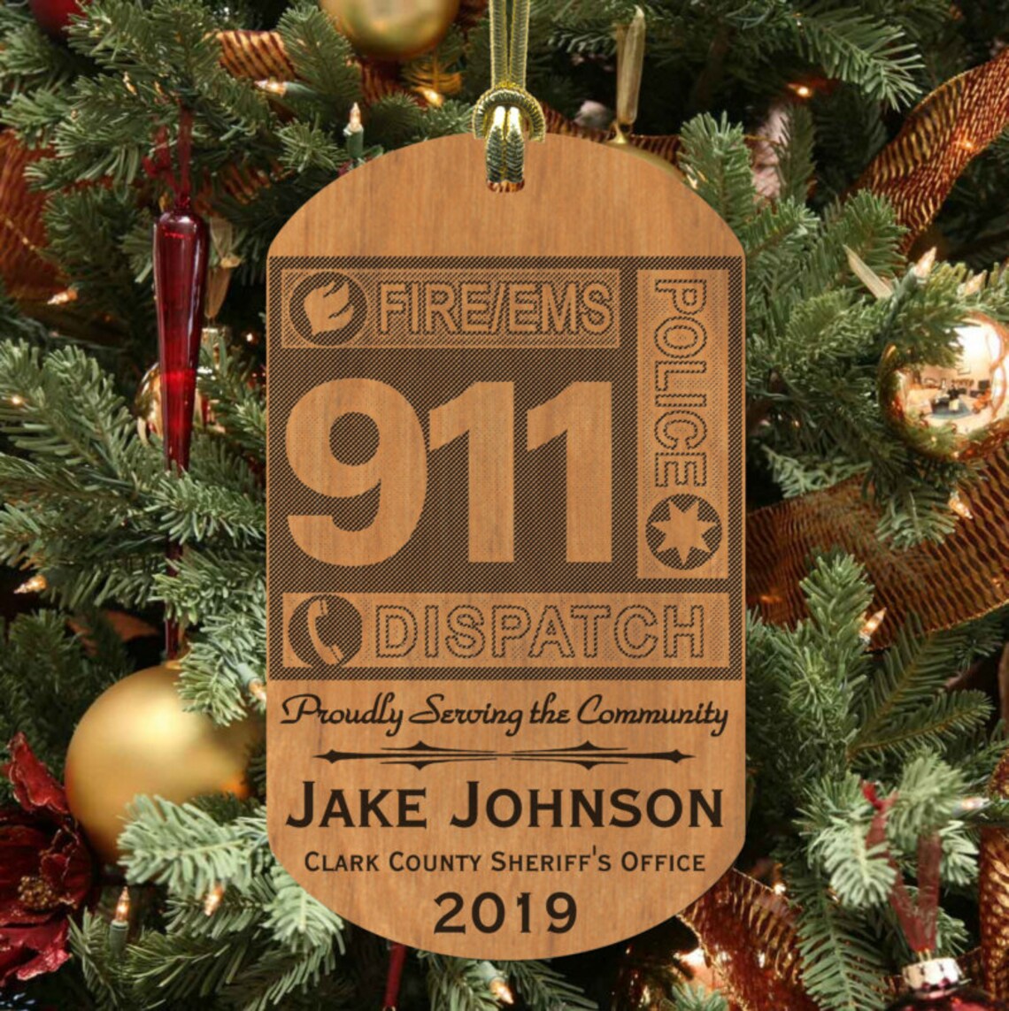911 DISPATCHER Laser Engraved Christmas Ornament Personalized | Etsy
