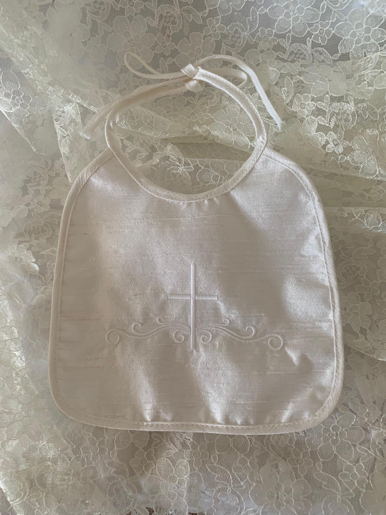 SILK Baptism Bib Off-white Cross Appliqué, Raw Silk off White, UNISEX ...