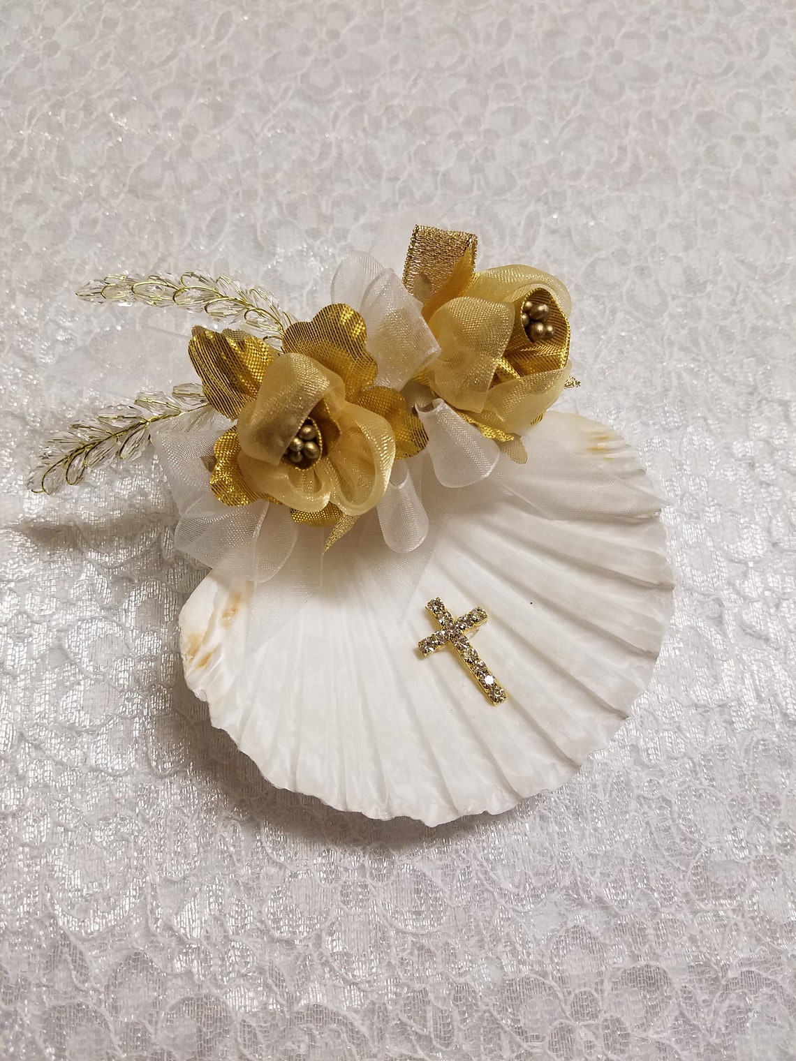 Baptism Shell for Ceremony Gold Cross Color - Etsy