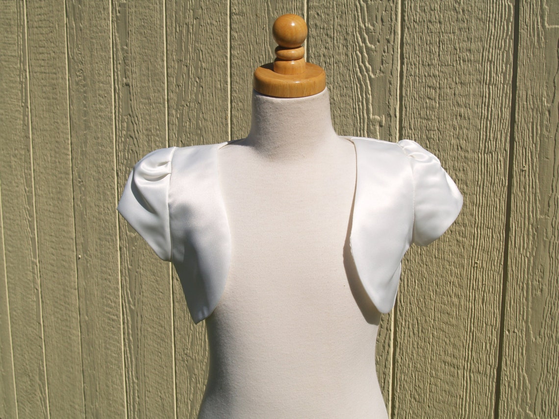 Girls WHITE Satin Bolero Jacket,half Jacket,formal Wear Accessory,size ...