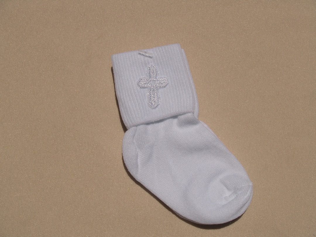 Boys White Nylon Embroidered Cross Socks, Christening Wear, Baptism ...
