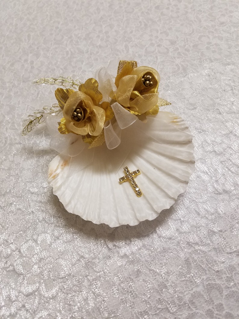 Baptism Shell for Ceremony Gold Cross Color - Etsy