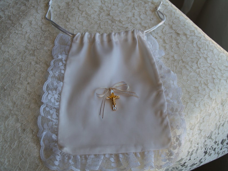 First Communion Bag With Golden Crucifix Pull String Pouch | Etsy