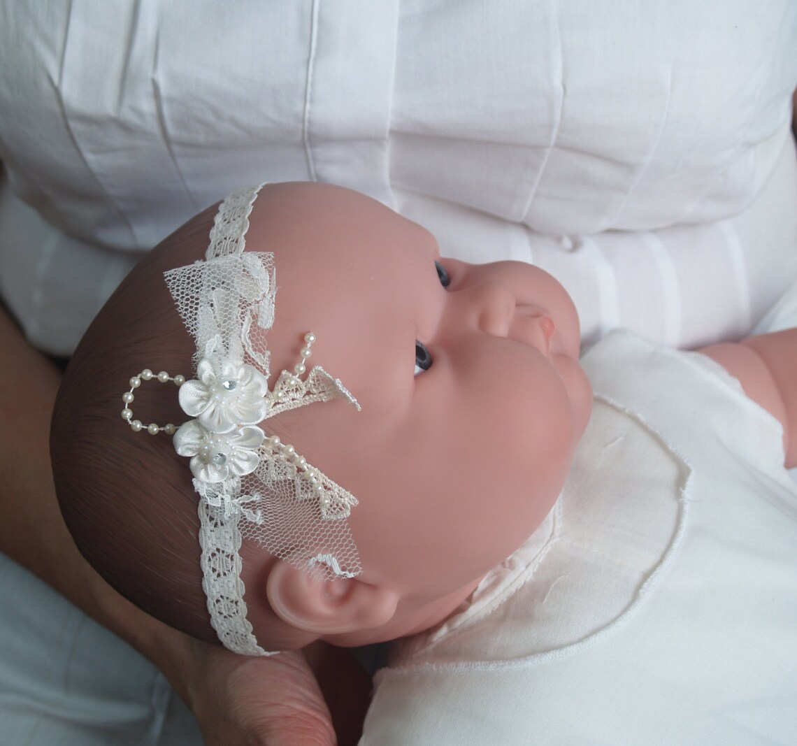 Ivory Baby Head Lace Band Baptism Hair Lace Ivory Baby Girl - Etsy