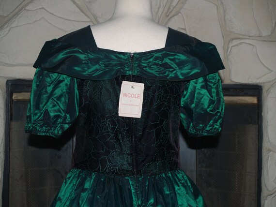 Hunter Green Taffeta Dress Size 12, Puffy Sleeves, Fl… - Gem