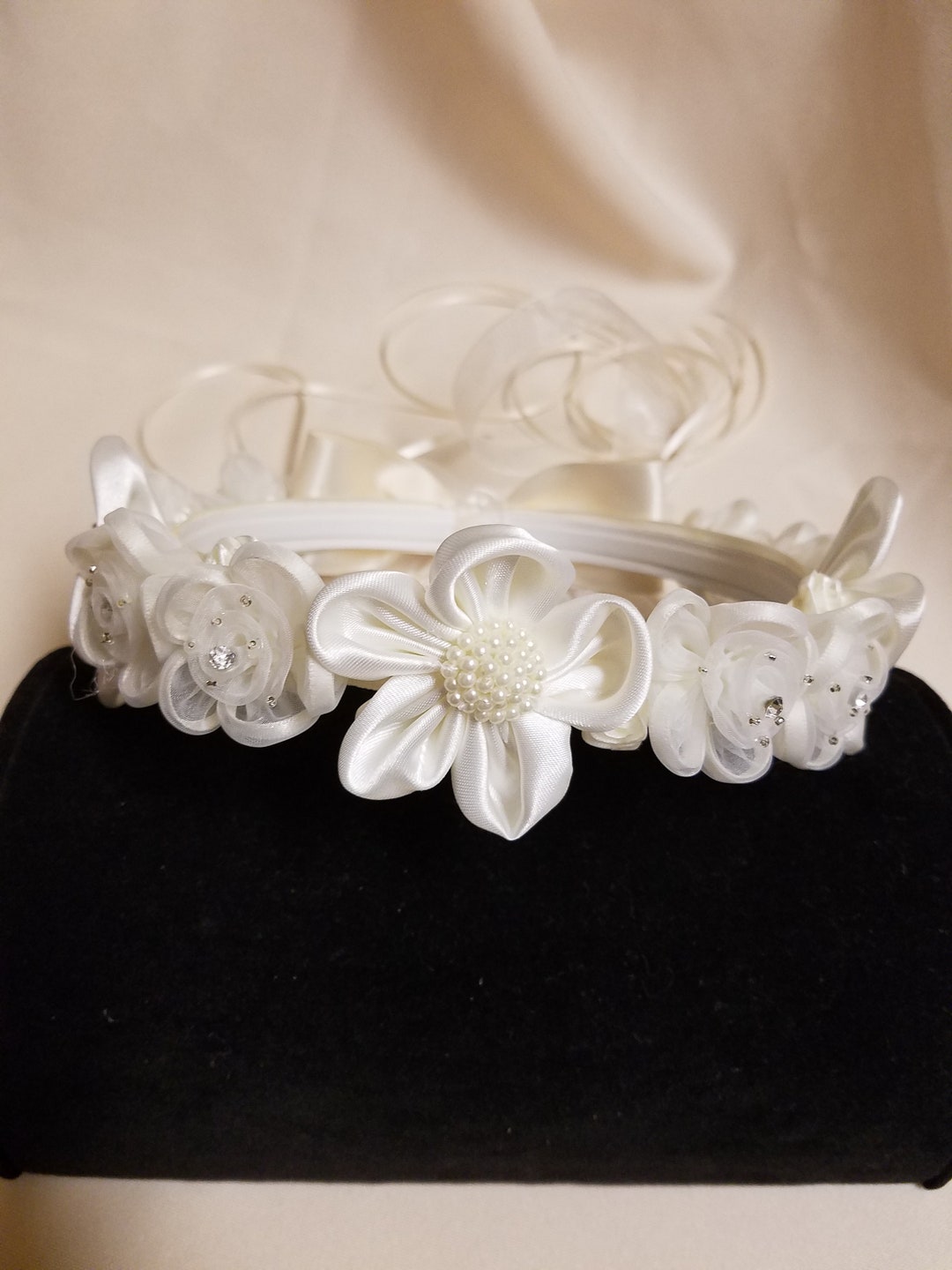Ivory Communion Flower Crown, Ivory Flowers Girl Crown, Satin and ...