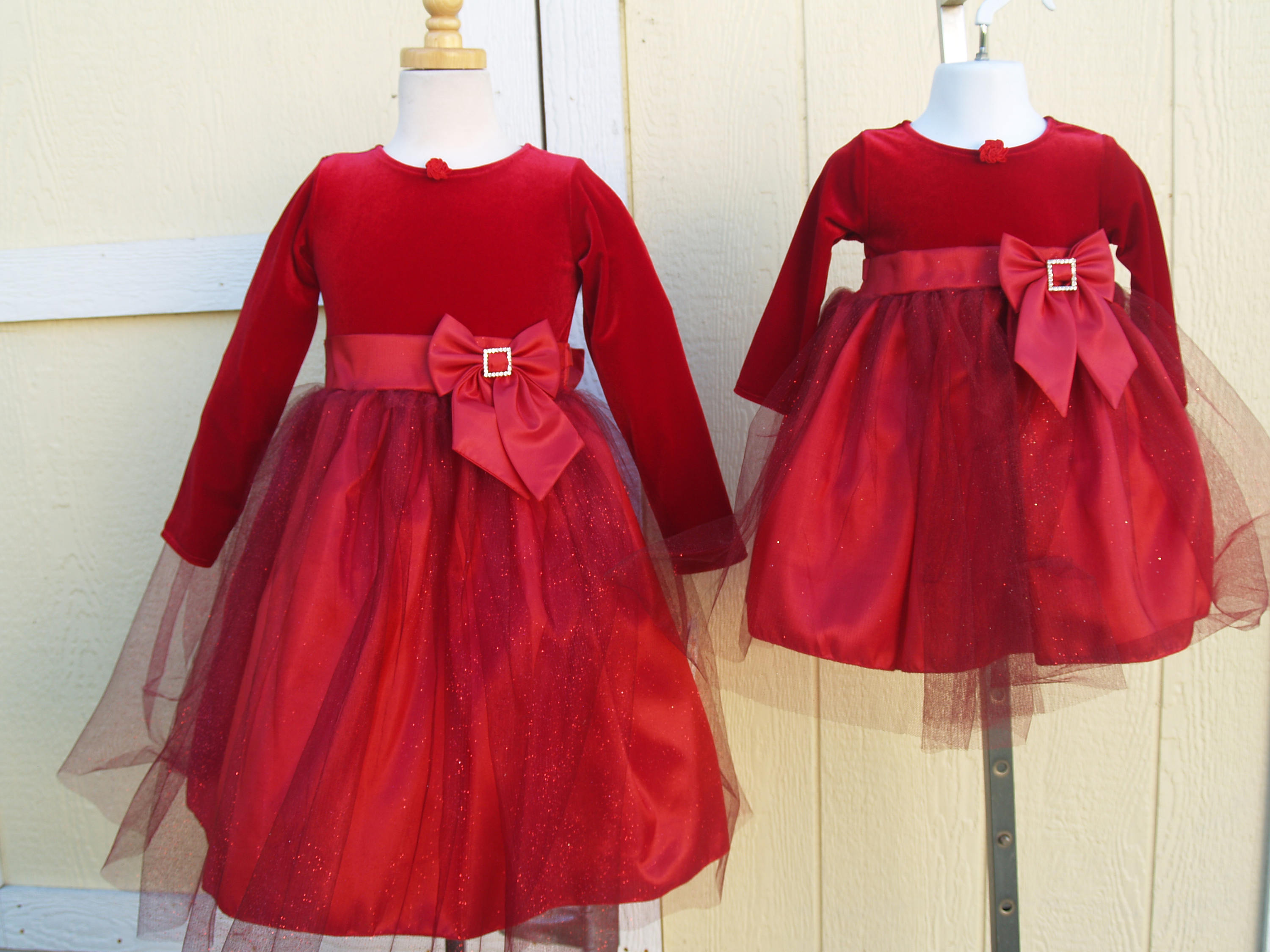 Girls Red Velvet and Tulle Dress, Glitter Tulle Dress, Girls Holiday ...
