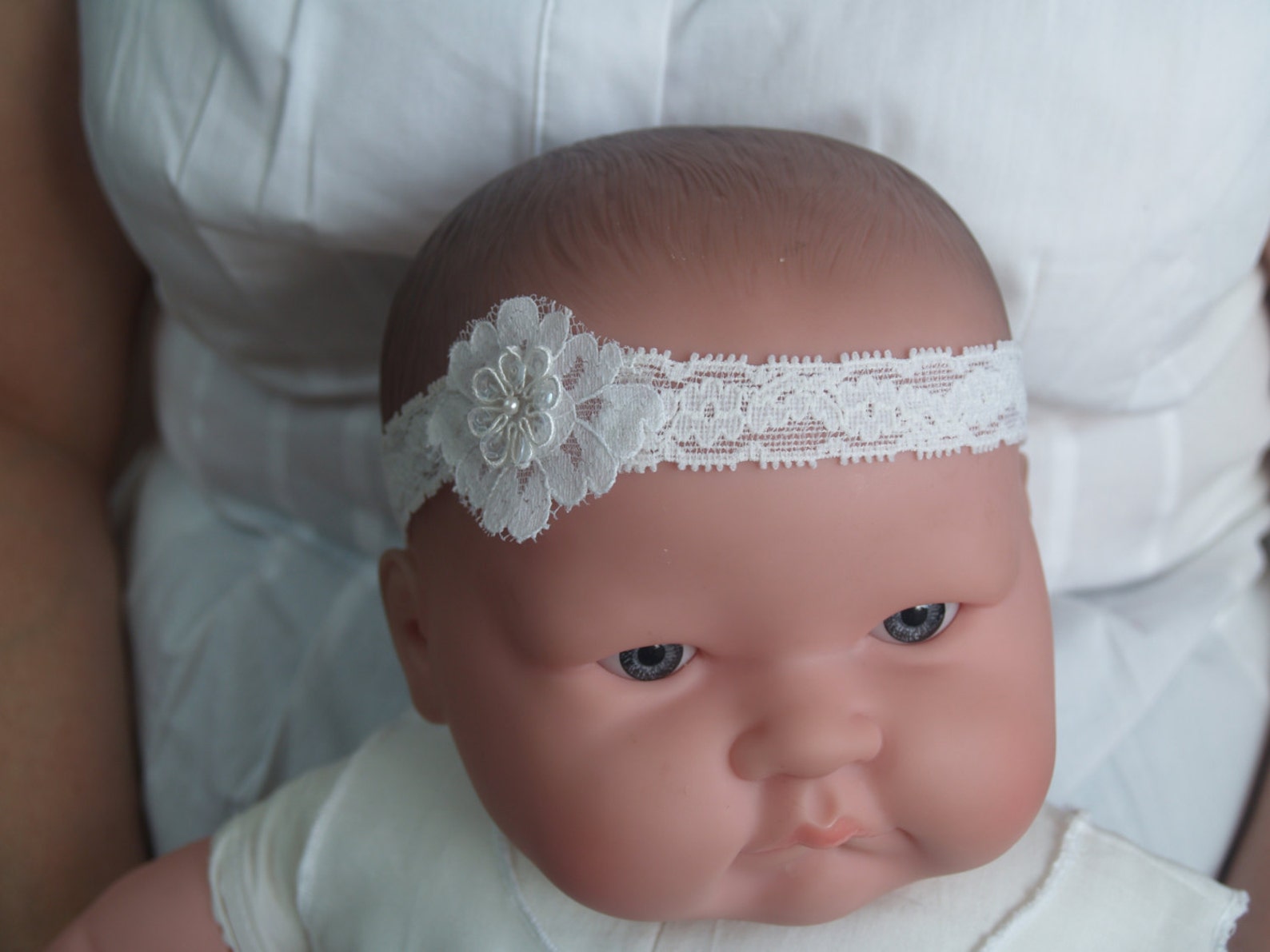 Offwhite Baby Hair Lace - Baptism Hair Accessory, off White Baby Girl ...