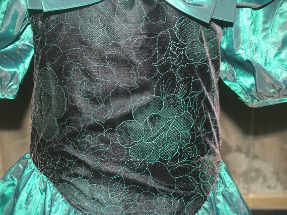 Hunter Green Taffeta Dress Size 12, Puffy Sleeves, Fl… - Gem