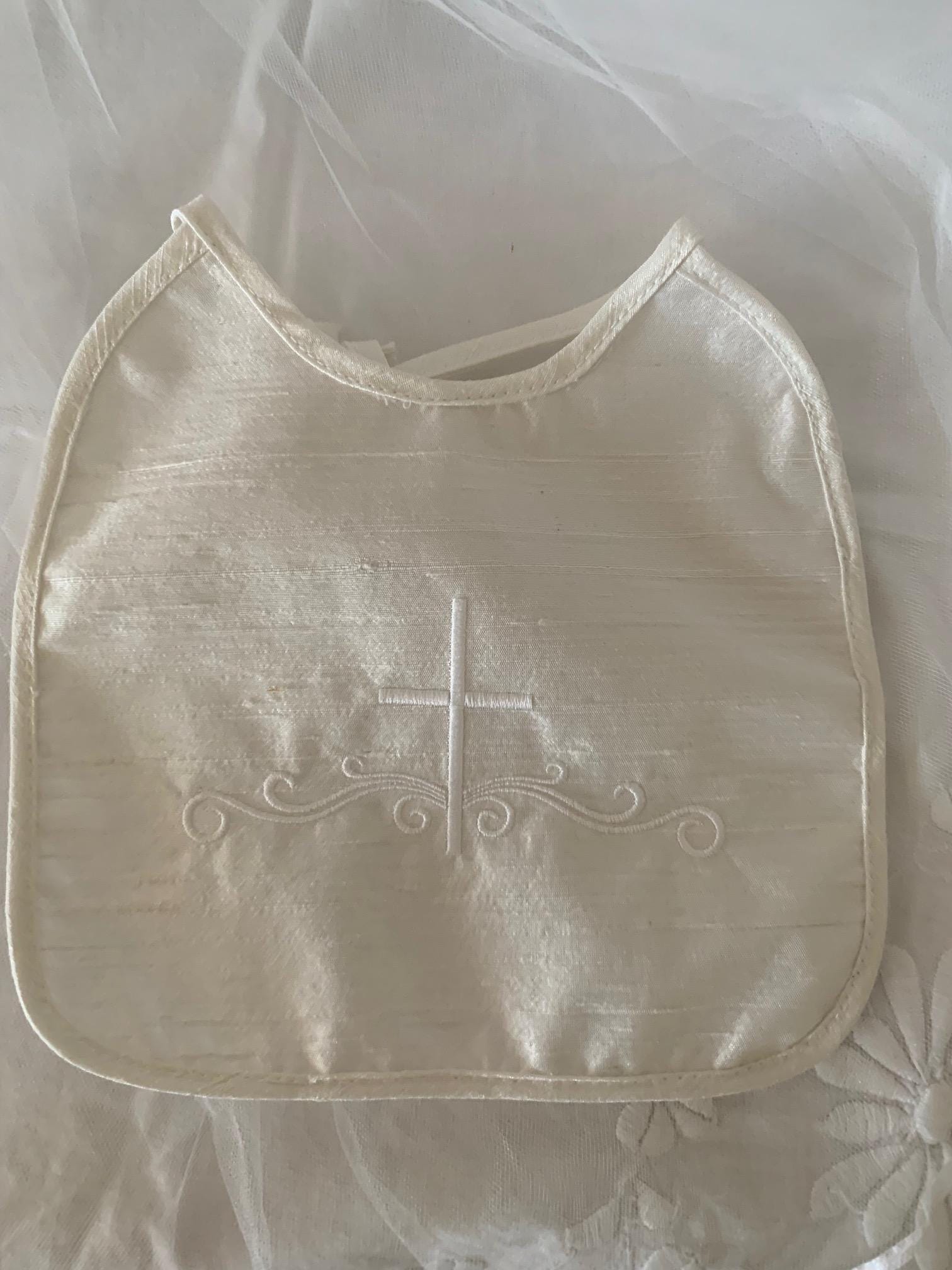 SILK Baptism Bib Off-white Cross Appliqué, Raw Silk off White, UNISEX ...