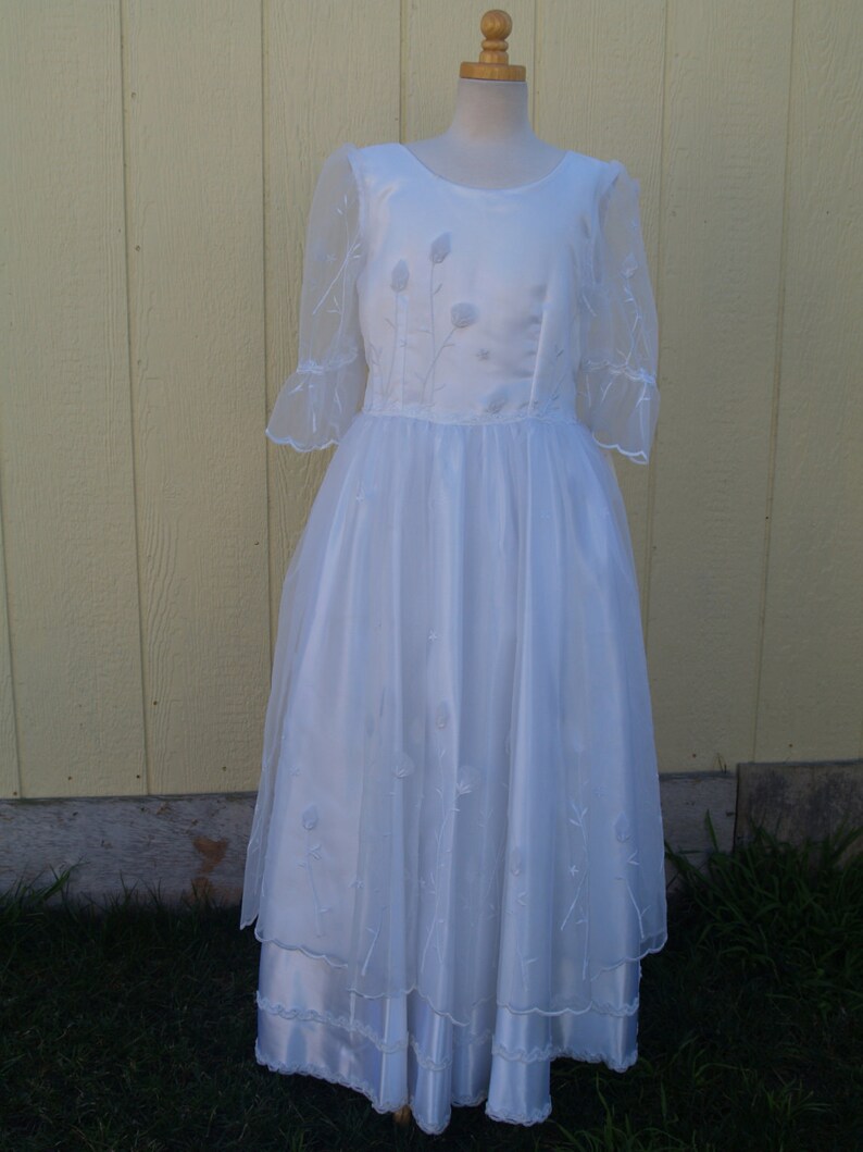 First Communion Dress Long Embroidered Organza Bell Sleeves,girls Size ...