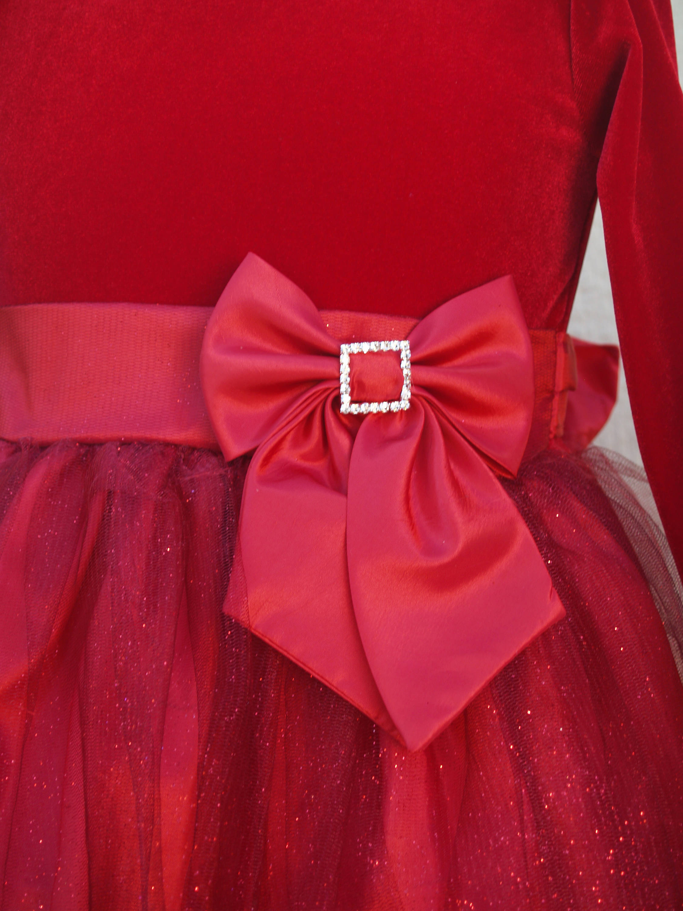 Girls Red Velvet and Tulle Dress, Glitter Tulle Dress, Girls Holiday ...