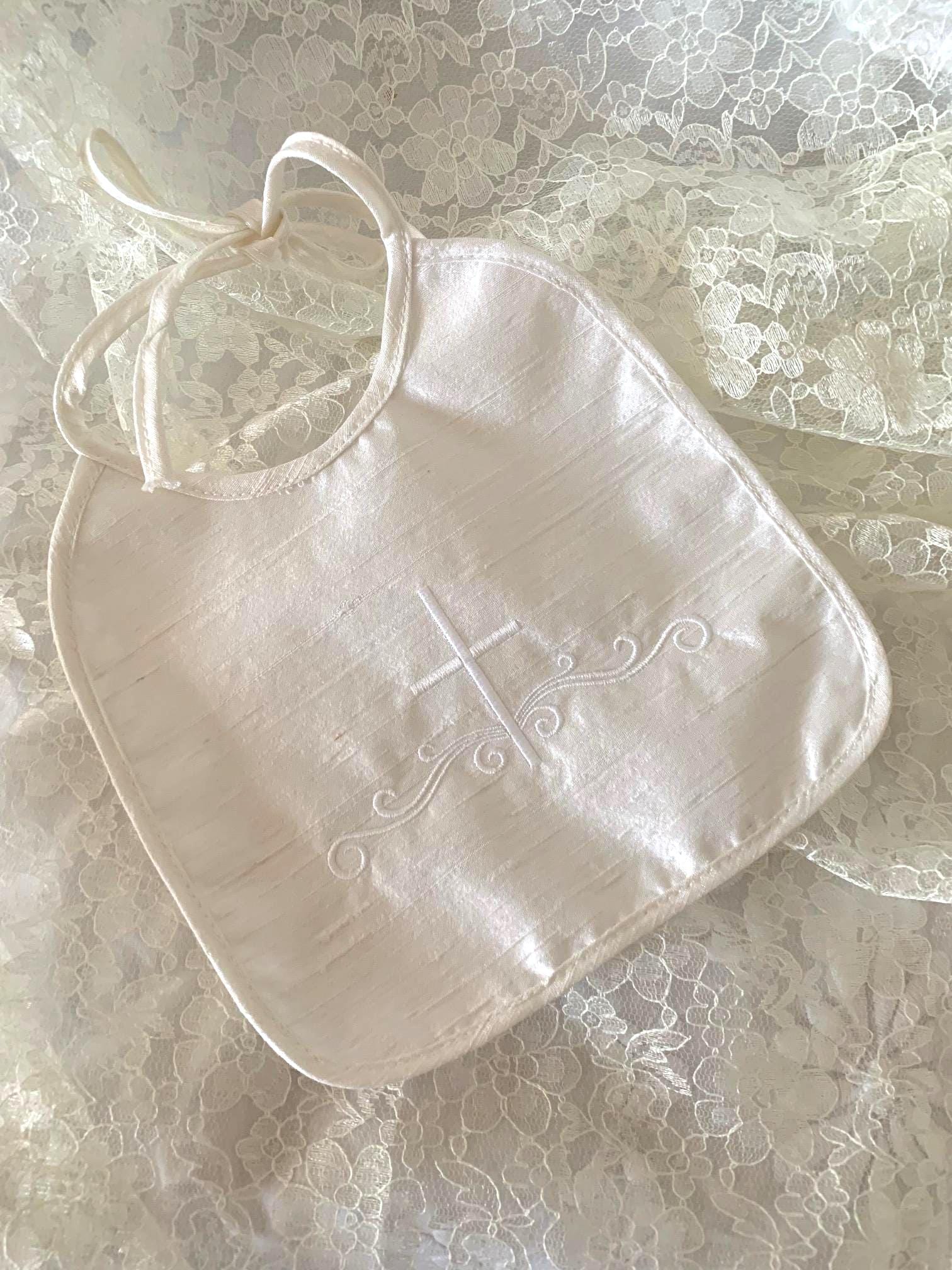 SILK Baptism Bib Off-white Cross Appliqué, Raw Silk off White, UNISEX ...