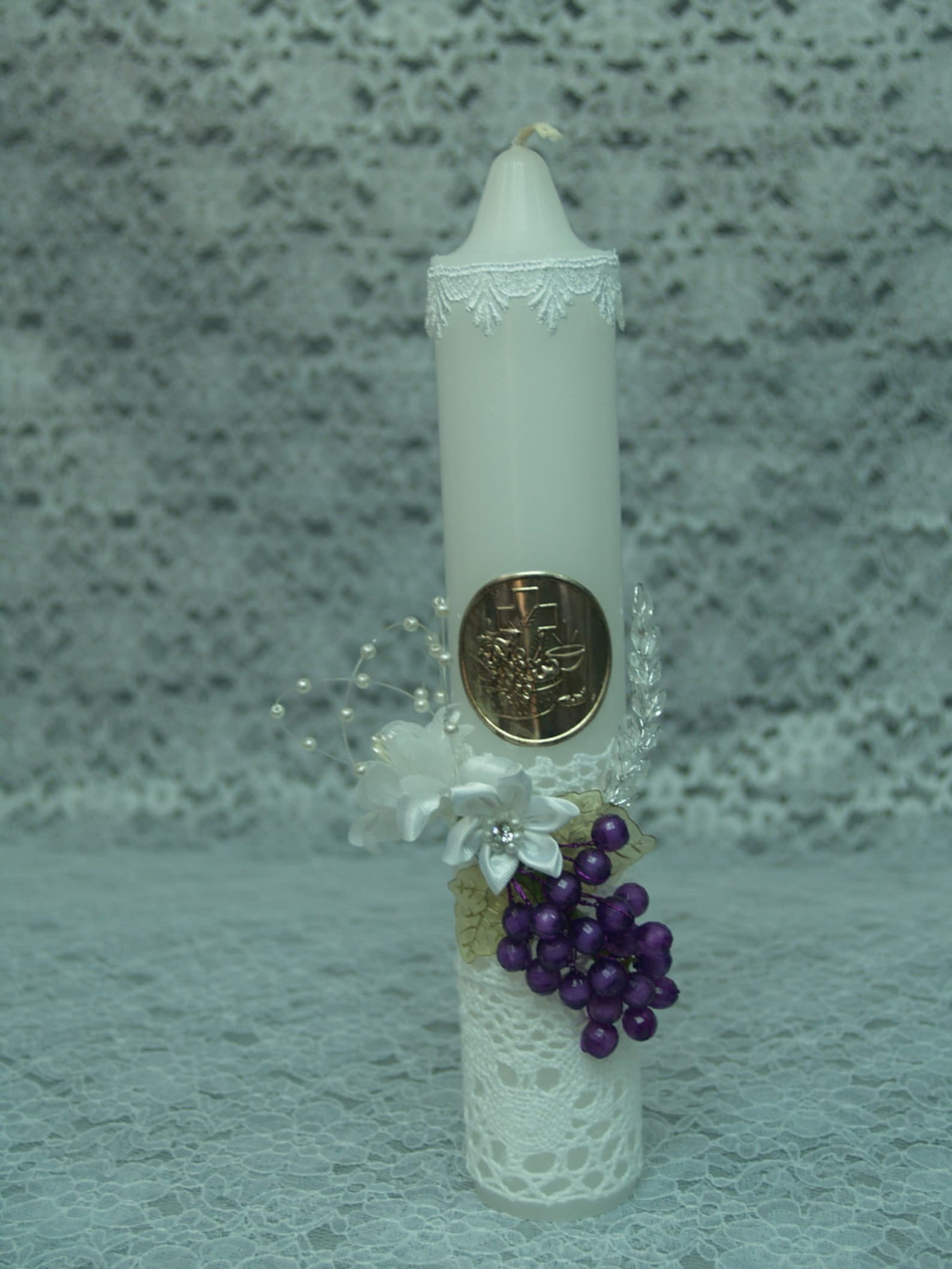Communion Candle #FC4 Hand Made Repujado Communion Symbols Lace and ...