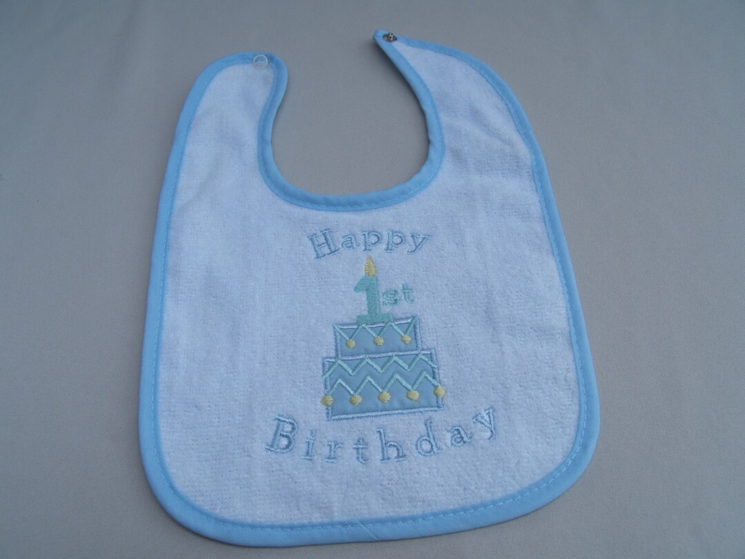 Happy 1st Birthday Blue Bib, Blue Embroidered Birthday Bib, Boys Bib ...