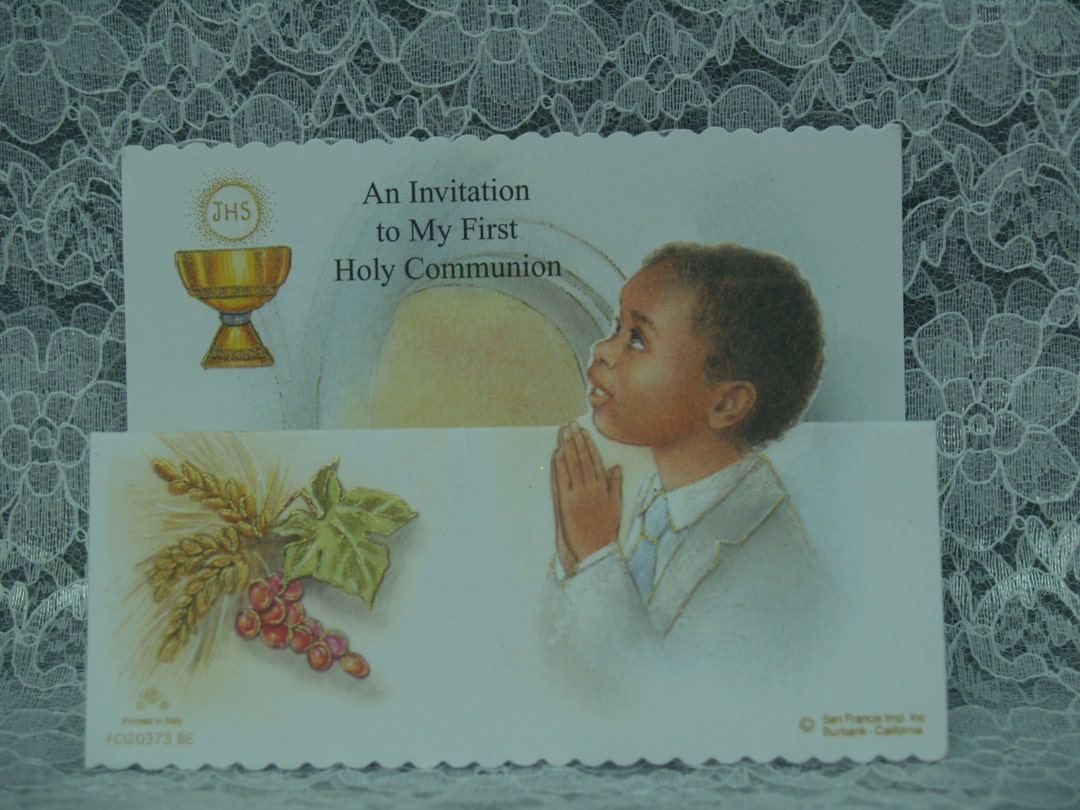 African American First Holy Communion 10 Invitations for BOY English W ...
