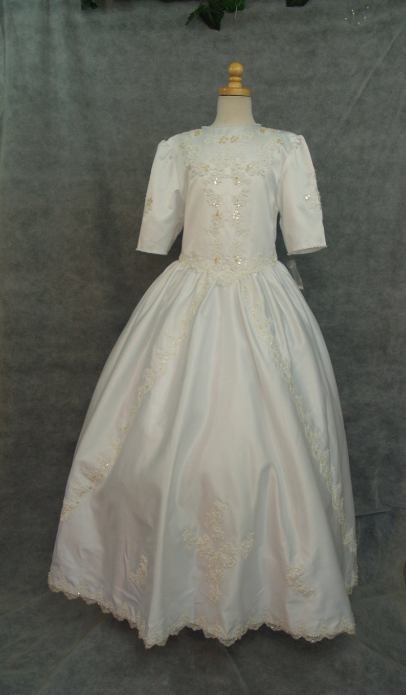 Vintage First Communion Long Dress Beaded Satin Girls Size 12, Short ...