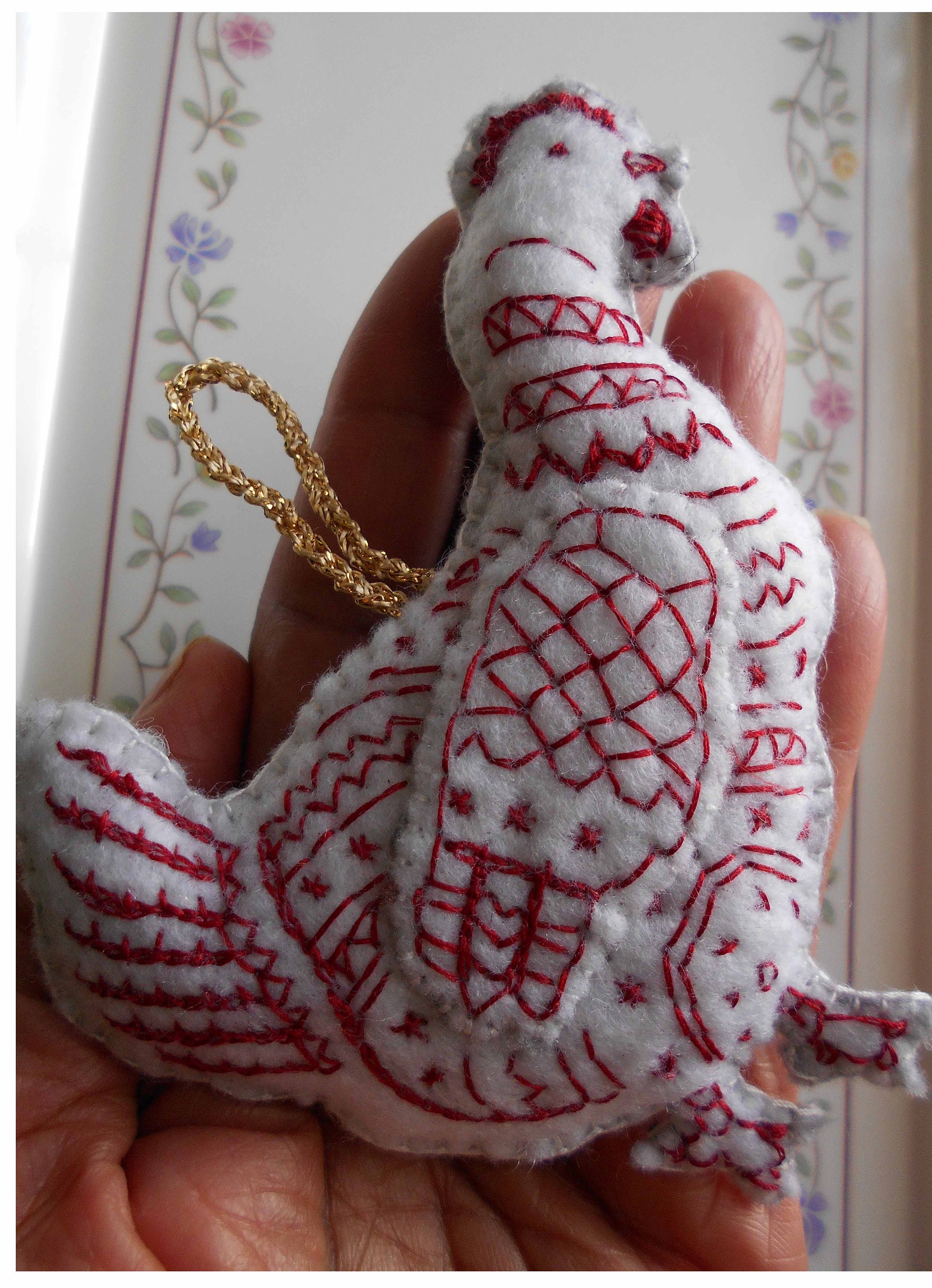 Handmade Embroidered Chicken Ornament: Red & White Felt Bird Decor - Etsy
