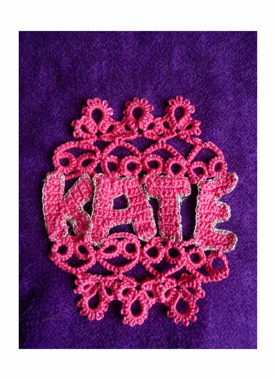 Crocheted Name Art, Tatting and Crochet, Personalised Gift, Kate, Gift ...