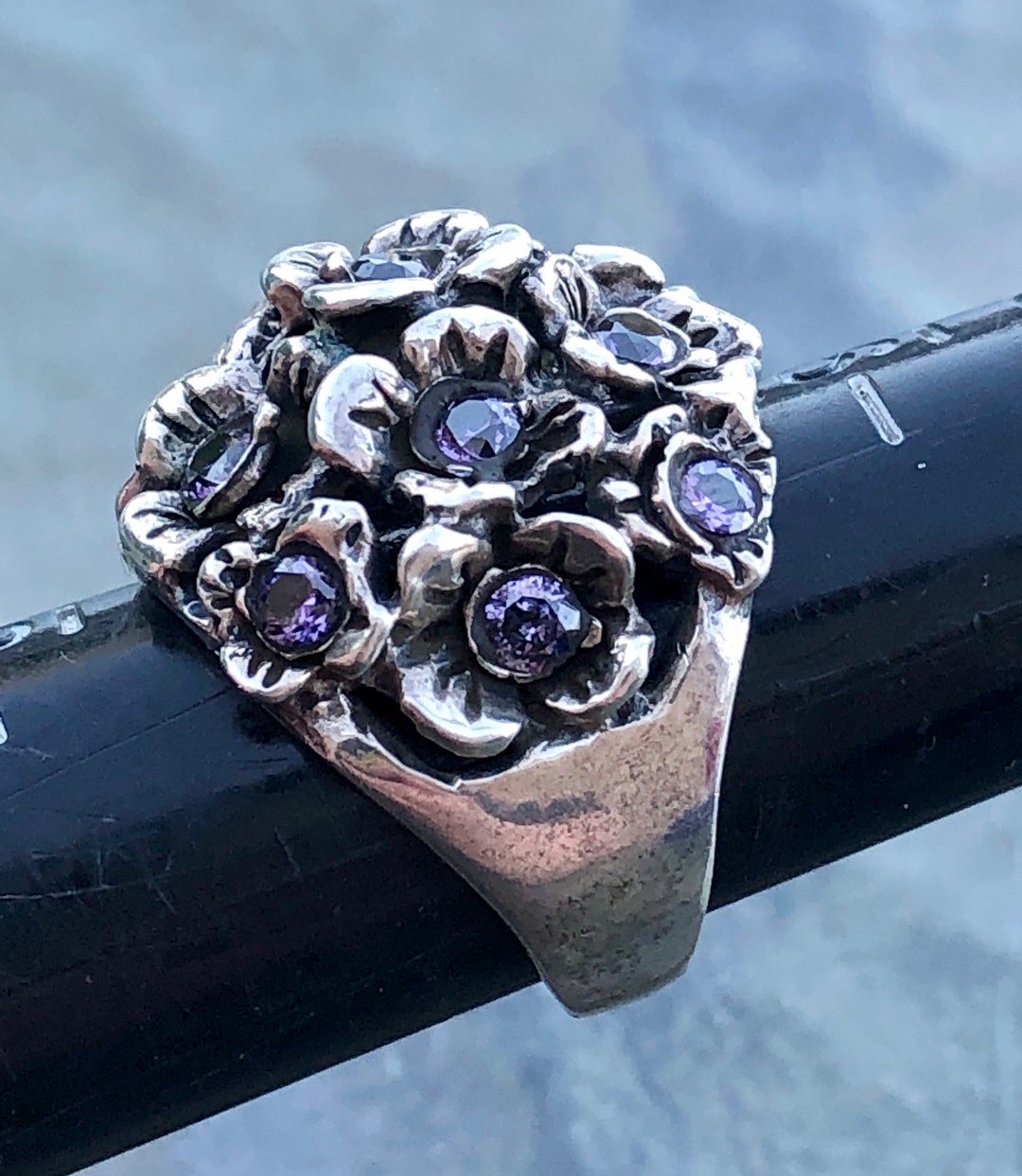 MEM Maria Elena Munoz Sterling Silber Lila Amethyst Glas Blume Cluster ...