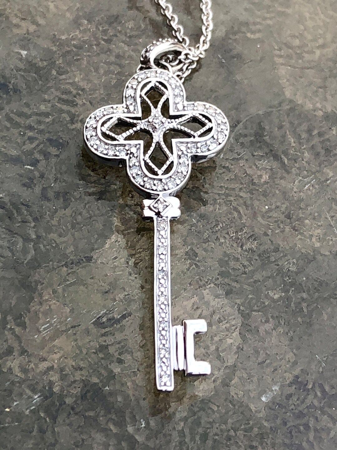 Affinity Diamond Key Pendant Sterling Silver 18 Inch Necklace 1/3 CT TW ...