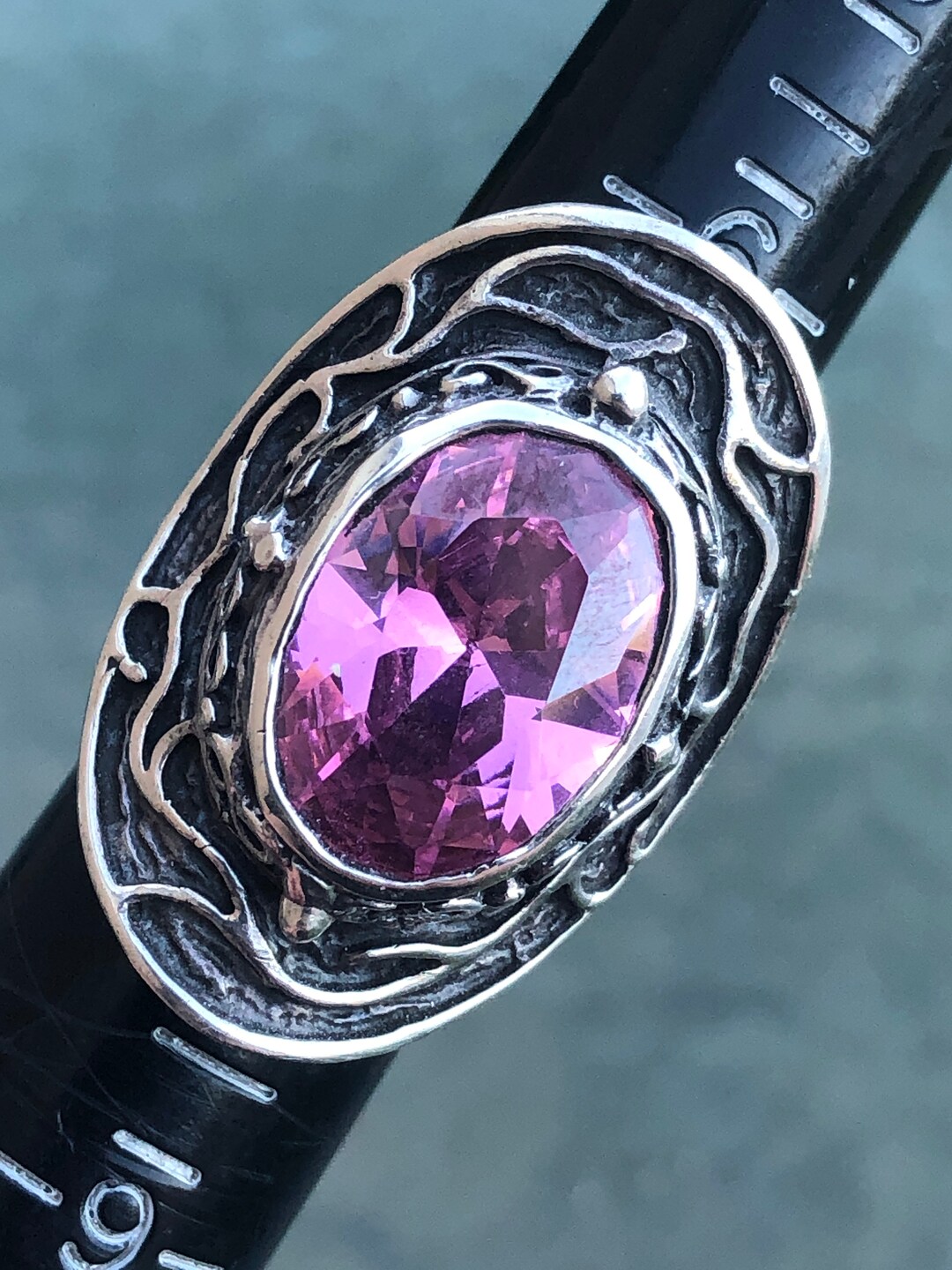 MEM Maria Elena Munoz Pink Ice Sterling Statement Runway Cocktail Ring ...