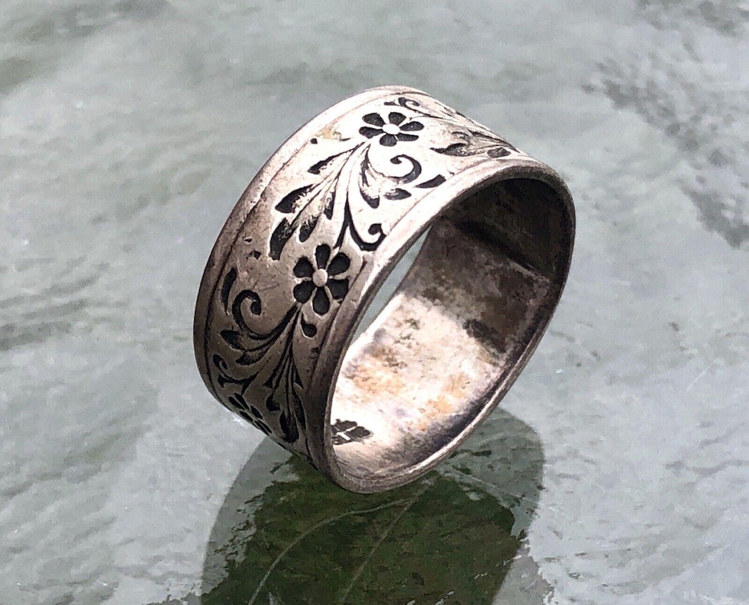 Ed Levin Floral Art Nouveau Style Sterling Silver 10mm Band Flower Ring ...