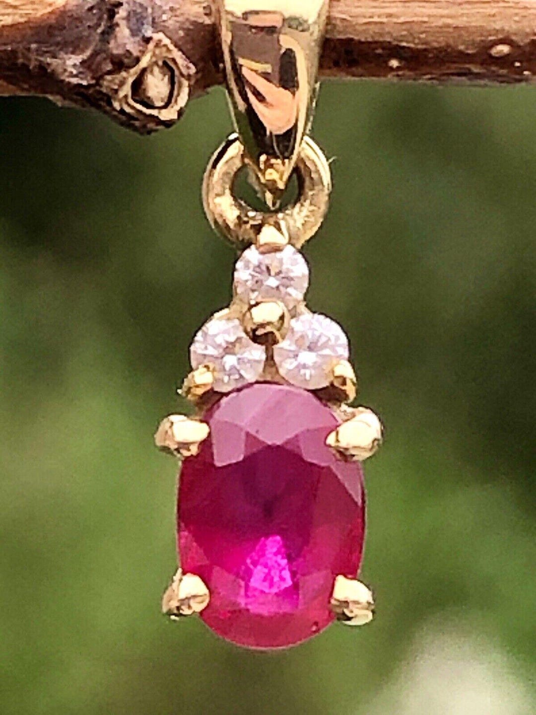 18K 750 Yellow Gold Red Ruby & Diamond Teardrop Pendant- European ...