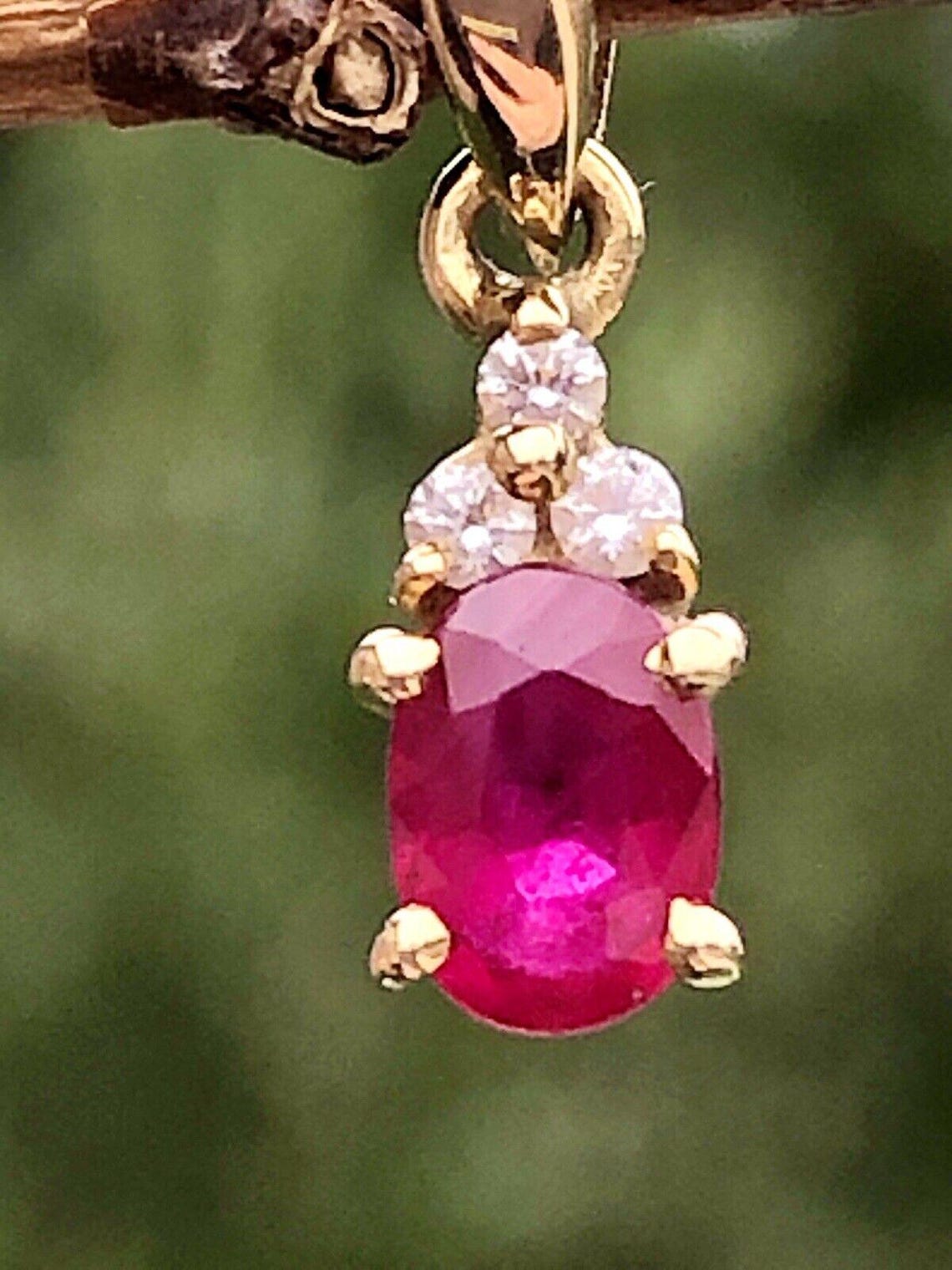 18K 750 Yellow Gold Red Ruby & Diamond Teardrop Pendant- European ...