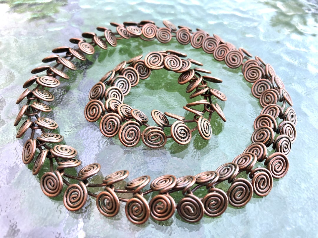 Estate Egyptian Copper Dragon Scale Swirl Coil Statement Necklace and ...