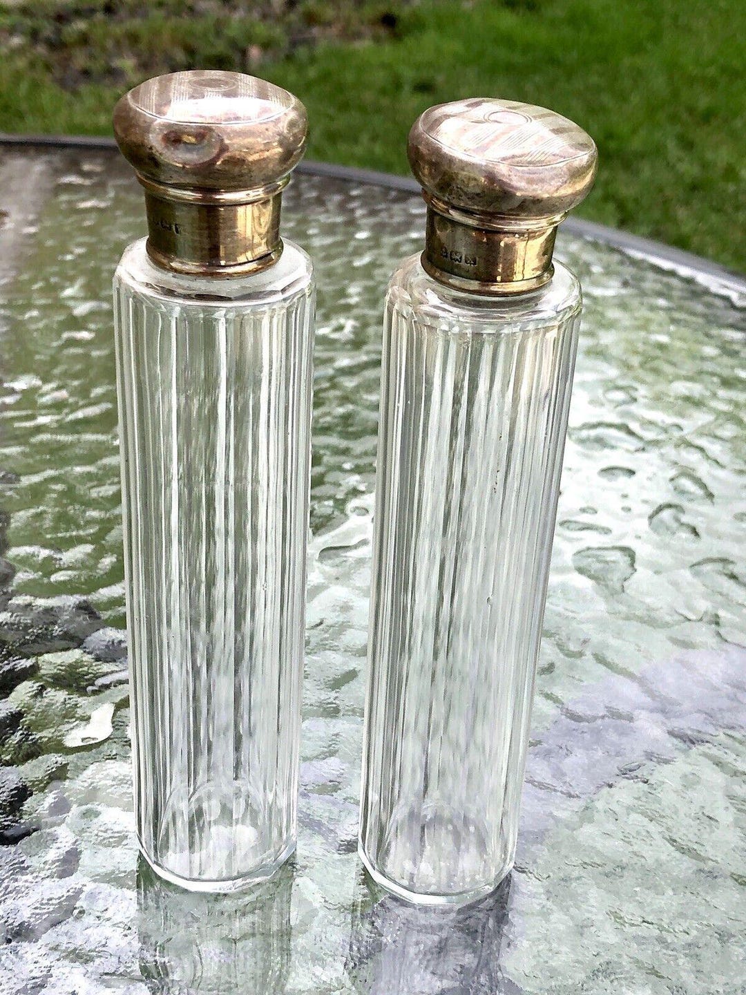 2 Art Deco Brothers Sterling Silver Crystal Vanity Perfume Bottles ...