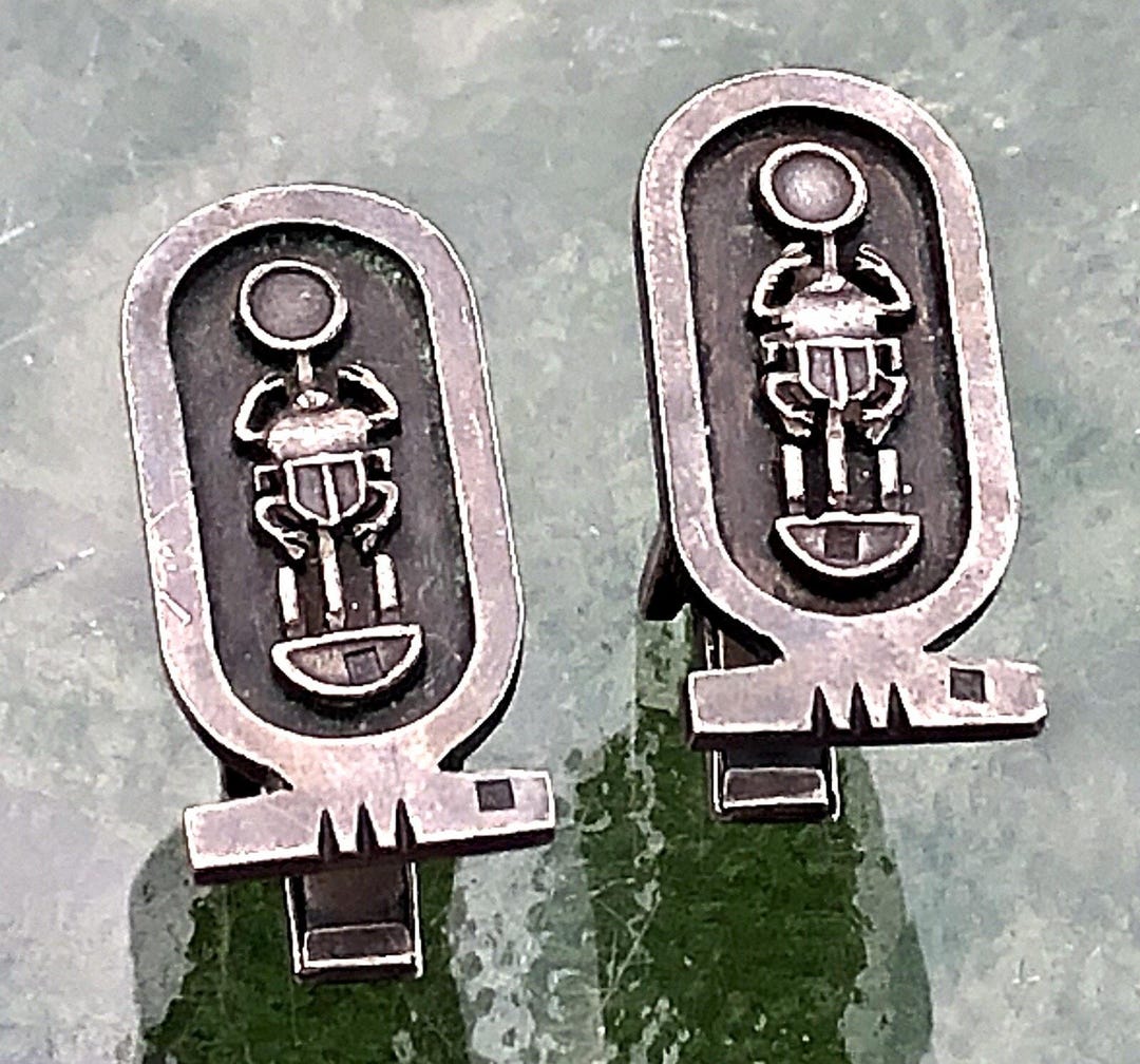 Vtg MCM Egypt Sterling Cartouche Beetle Scarab Rolling Sun Onnig Cairo ...