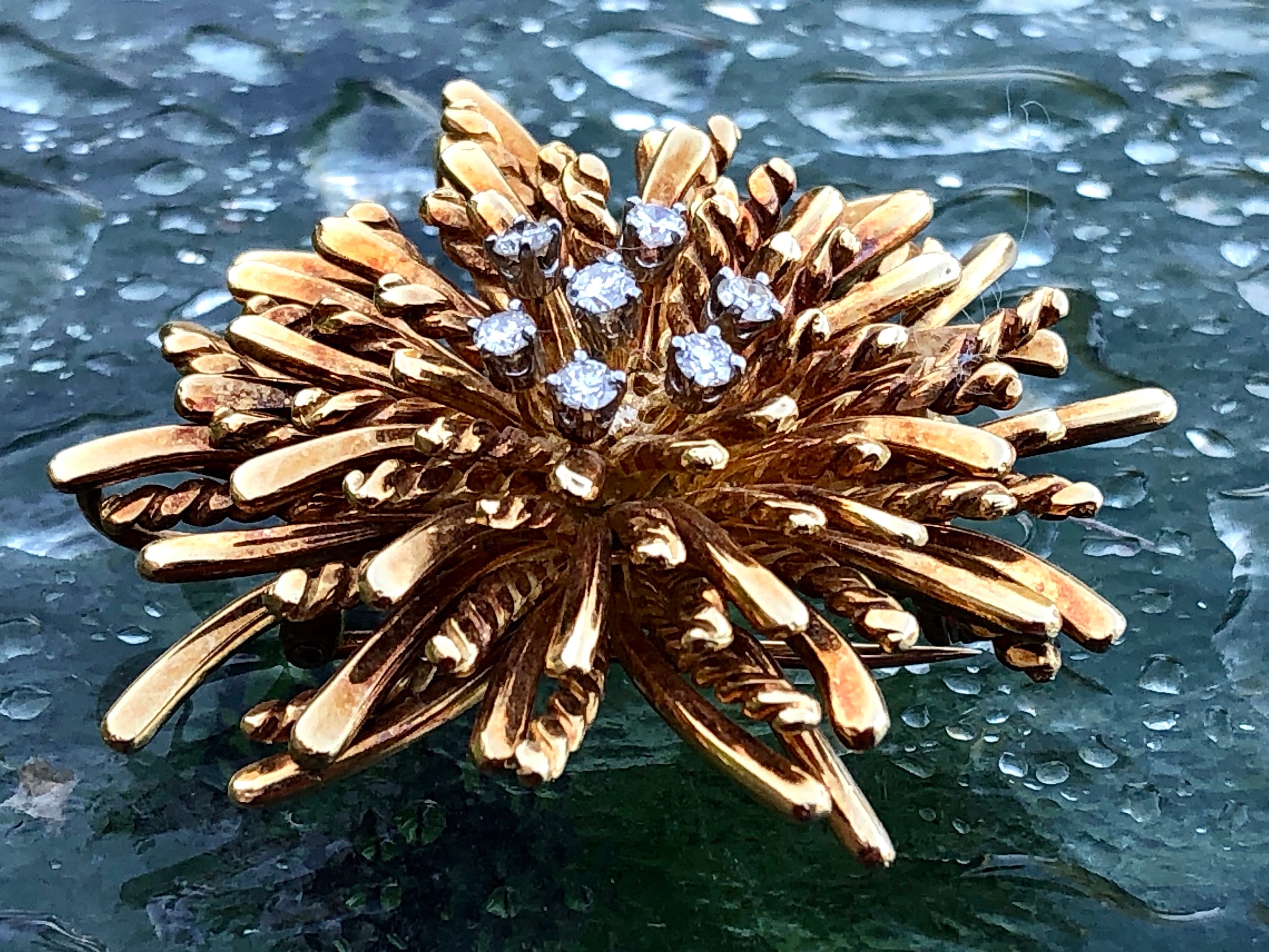 Rare 18K Tiffany & Co Schuler Anemone Diamond Pendant Enhancer Brooch Pin Fur Clip Mid Century ...