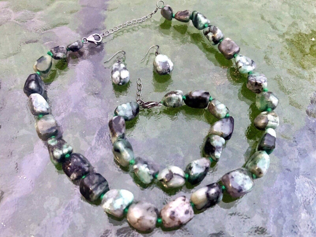 Stauer Raw Emerald Chunky Necklace Bracelet & Earring Set Sterling ...