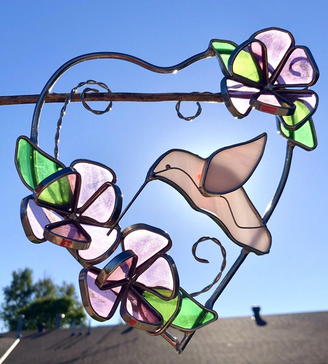 Vtg 3D Hummingbird Bird Suncatcher Stained Glass Suncatcher Flower Wall ...