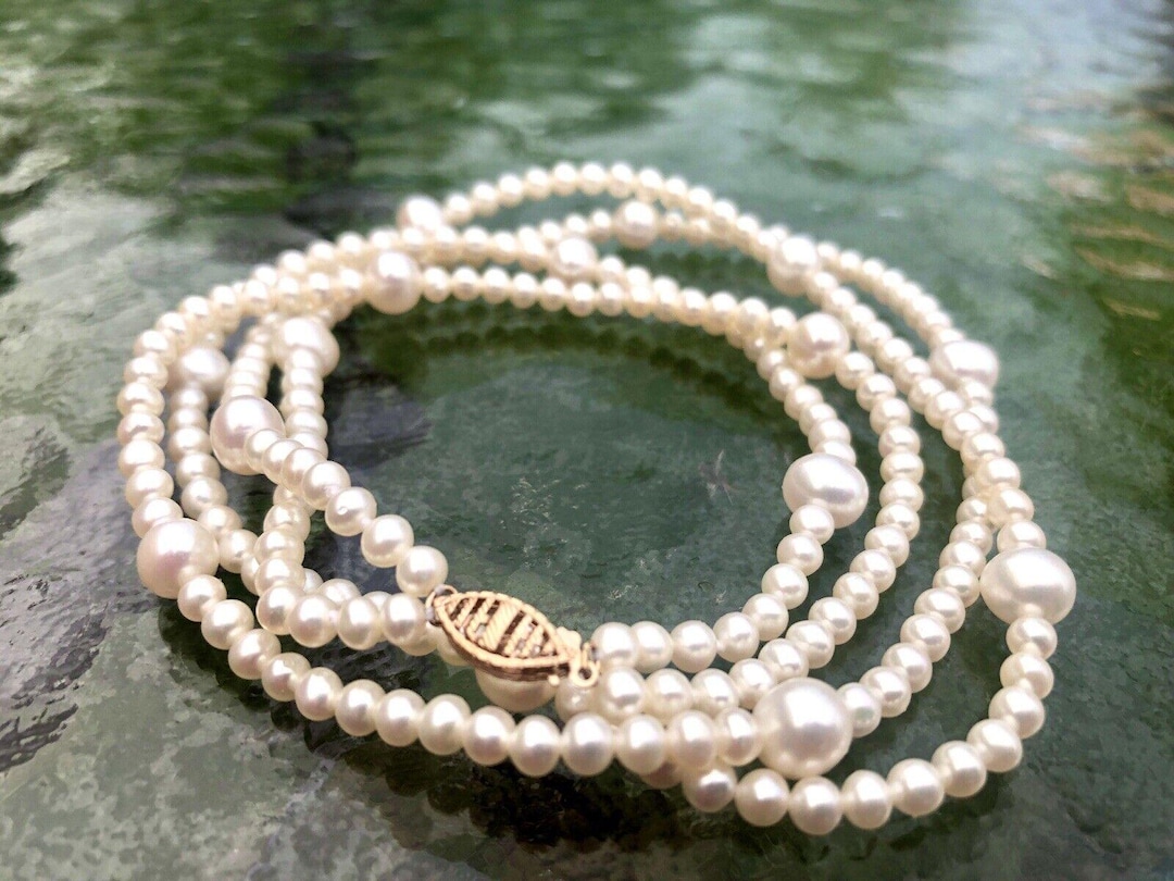 Estate 10K Gold RTI Genuine Pearl Fancy Double Strand Necklace- Vintage ...