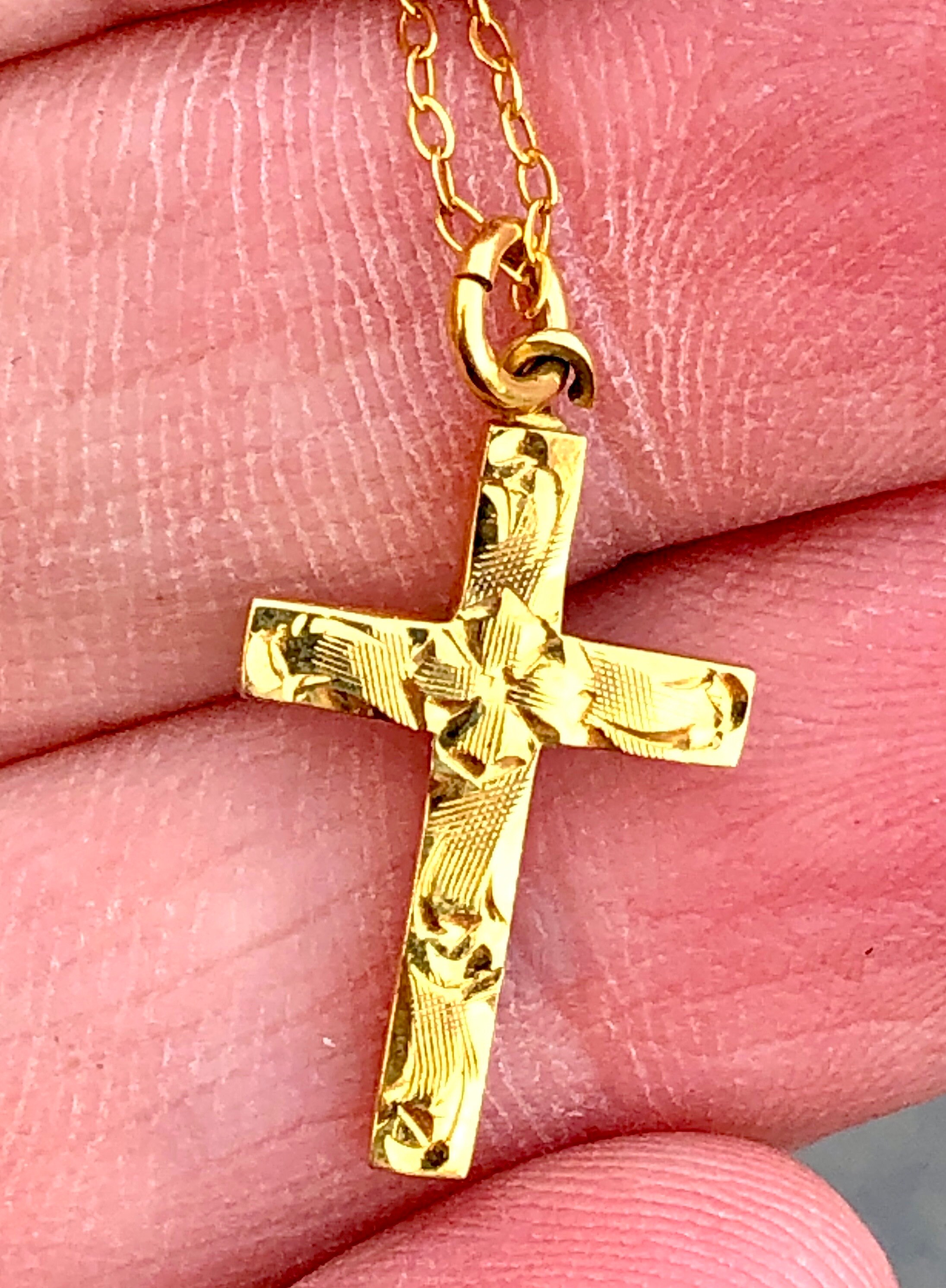 Antique Art Nouveau 10k Gold Floral Etched Petite Child Cross Crucifix ...
