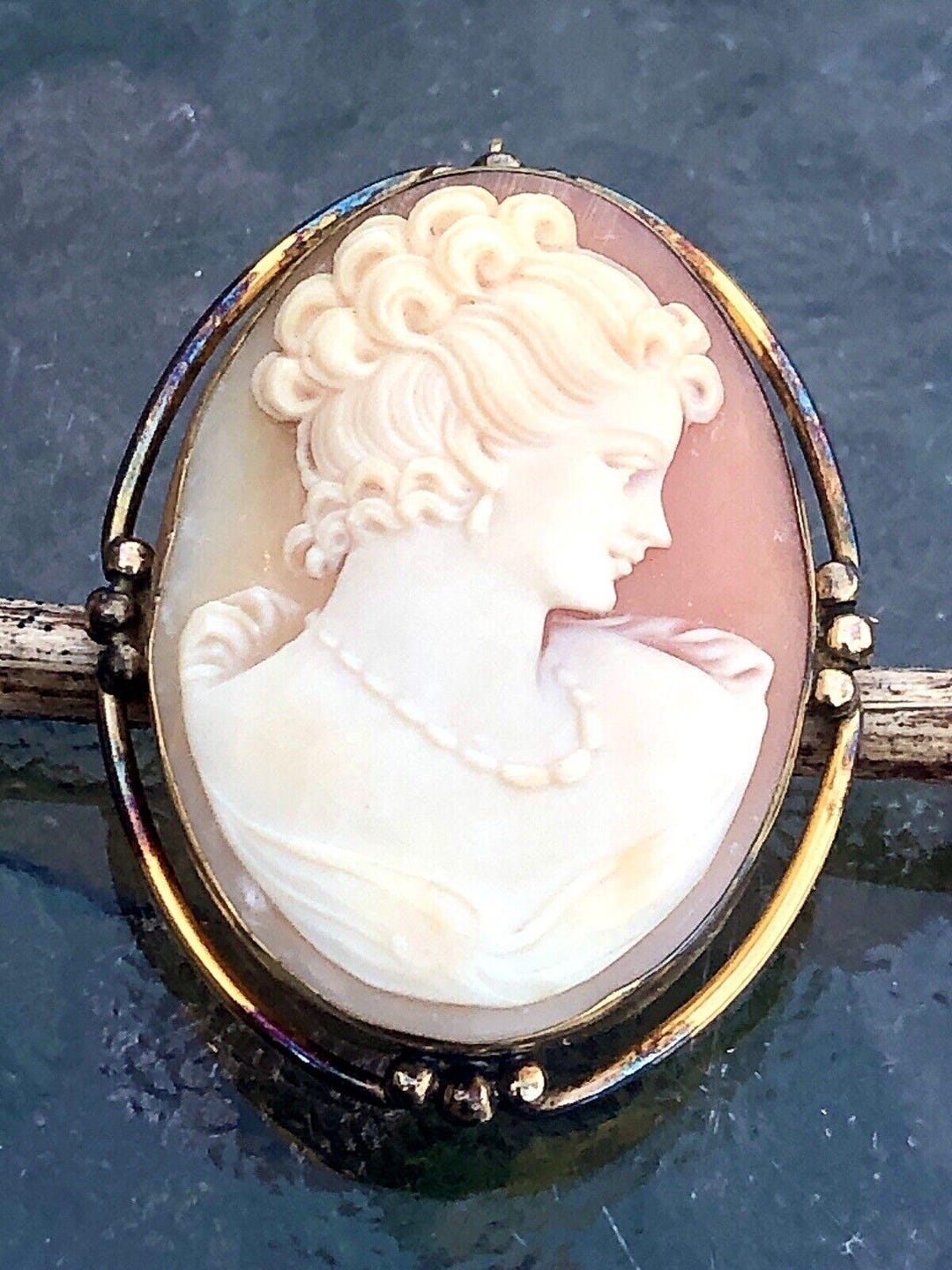 Art Nouveau 12K GF Angel Skin High Relief Hand Carved Woman With Pearl ...