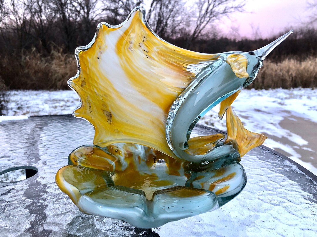 Vtg Murano Handblown Art Glass Sailfish Marlin Swordfish Ashtray Candy ...