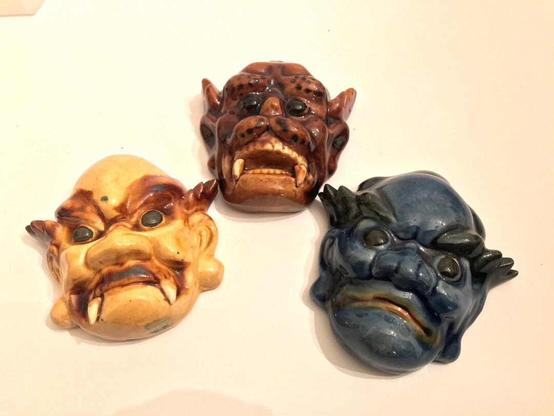 Vintage Japanese Netsuke Netsuke Noh Hannya Porcelain Mask Wall Hang ...