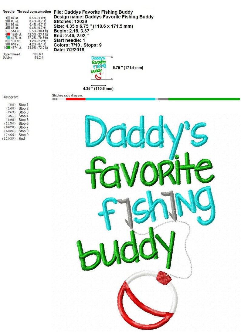 Daddy's Favorite Fishing Buddy Embroidery Design 5x7 -INSTANT DOWNLOAD ...
