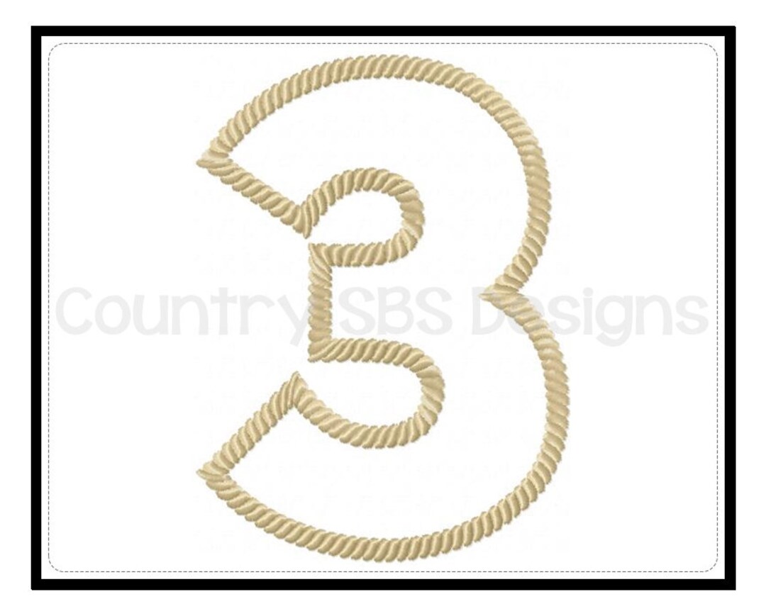 Rope Applique Number Embroidery Design Number 3- 4x4 and 5x7 -INSTANT ...