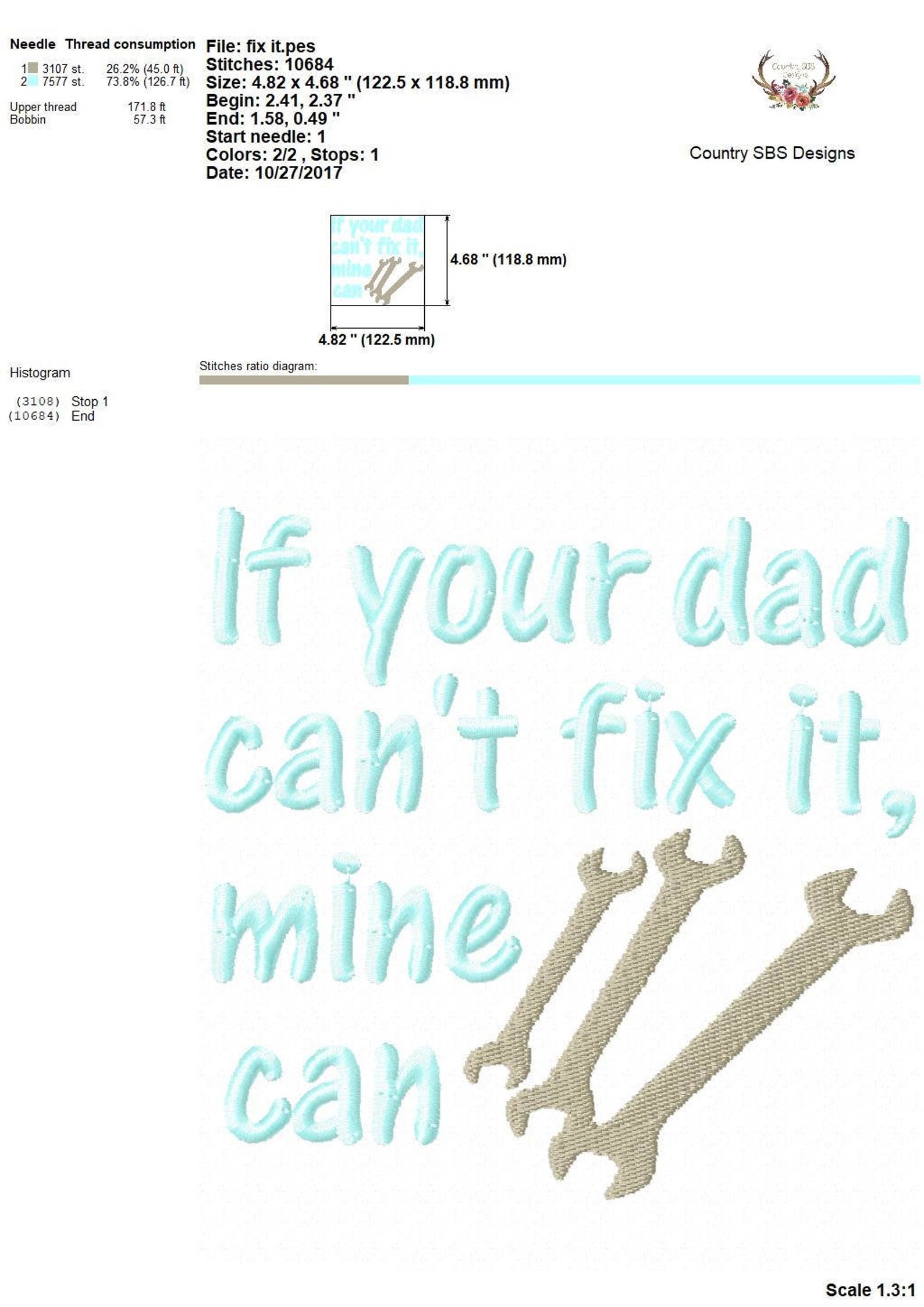 My Dad Can Fix It Embroidery Design 5x5 -INSTANT DOWNLOAD- - Etsy