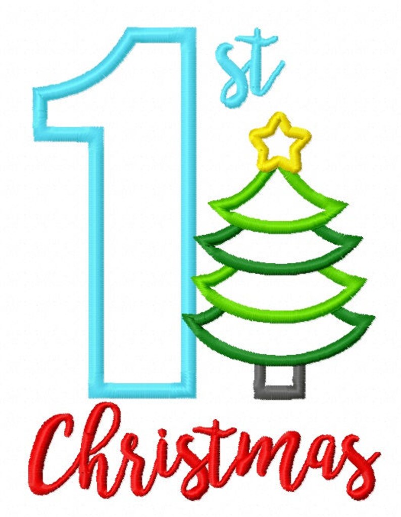 1st Christmas Tree Applique Embroidery Design 5x7 -INSTANT DOWNLOAD- - Etsy