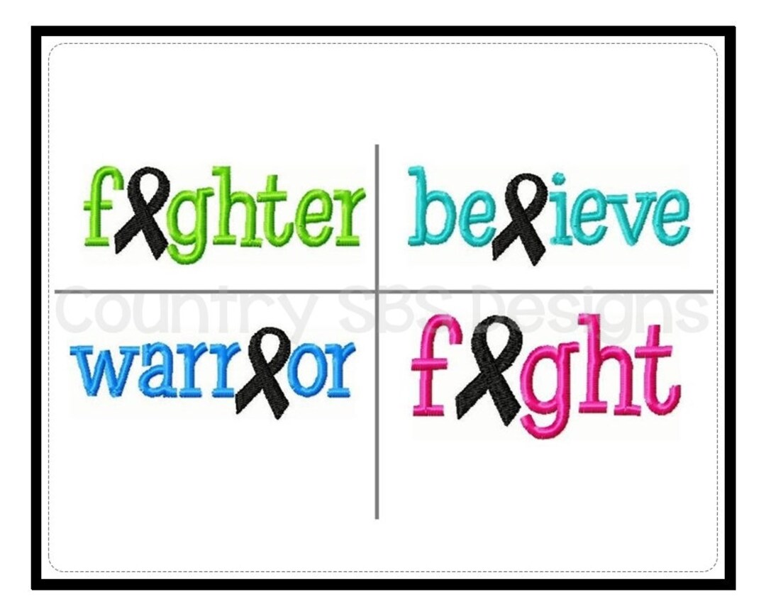 Ribbons Fighter- Warrior- Believe- Fight Embroidery Design- INSTANT ...